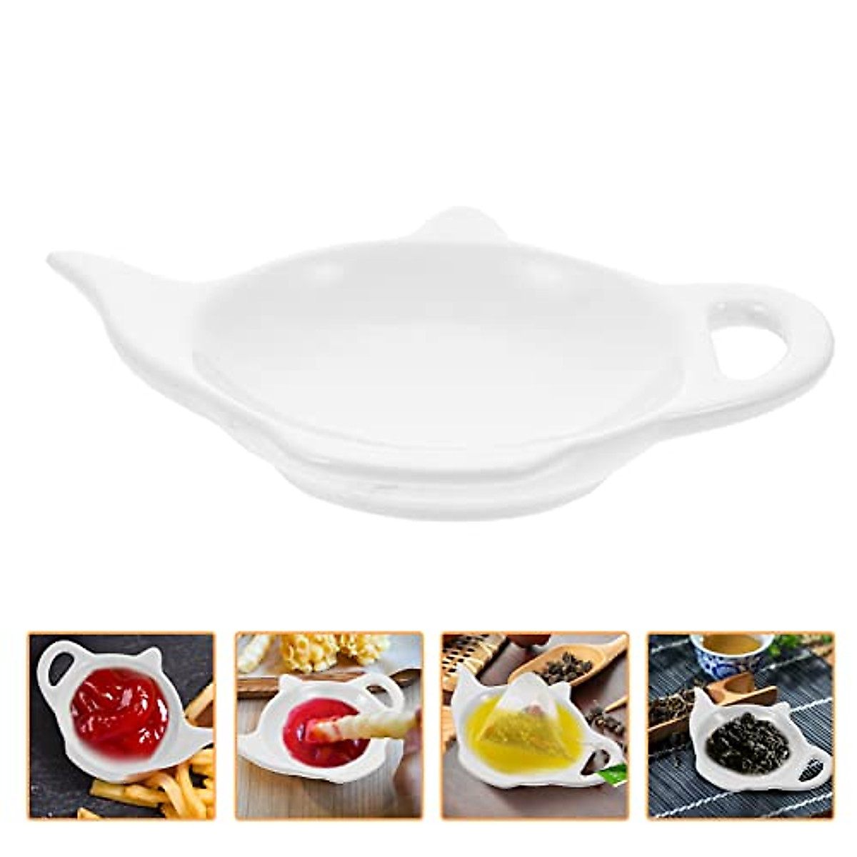 Kichvoe Tea Holder Ceramic Tea Bag Holder Caddy Plate Cute Teapot Shaped Teabag Coaster Tray Teaspoon Rest Sauce Dip Bowl Seasoning Dish for Dessert Fruit Appetizer Serving Dish Tea Bag Organizer