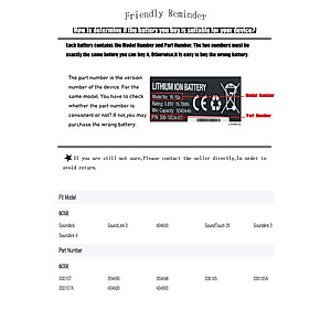 404600 Battery Replacement for Bose Soundlink Soundlink 2 SoundLink 3 Soundlink II Sound 20 Bose 330107 359495 359498 330105 330105A 330107A 404900 404600 Battery