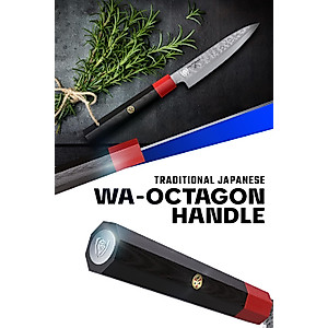 Dalstrong Paring Knife - 4.5 inch - Ronin Series - Double Bevel Blade Razor Sharp - Japanese AUS-10V Super Steel - Damascus - G10 Handle Kitchen Knife - Black Acacia Wood Sheath