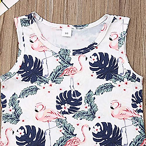 2Pcs/Set Fashion Toddler Kids Baby Girl Sleeveless T-Shirt Top+Floral Denim Shorts Outfits (Flamingo+Orange, 6-7 Years)
