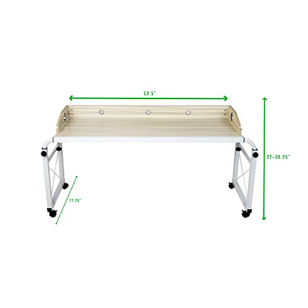 Mind Reader Rolling Adjustable Desk Laptop Workstation, Over Bed or Couch Table, White