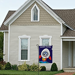 My Little Nest Seasonal Garden Flag Happy Easter Bunny Egg Spaceship Vertical Garden Flags Double Sided for Home Farmhouse Yard Holiday Flag Outdoor Decoration Banner 12"x18"