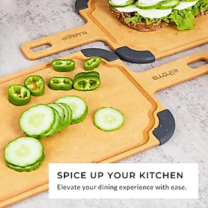 Elihome Paddle Series 2-in-1 Bundle, Wood Fiber Cutting Board & Serve Board with Handle, Knife Freindly, Dishwasher Safe, Non slip, Juice Groove, Reversible, 13" X 7" Medium & 18" x 7" Large