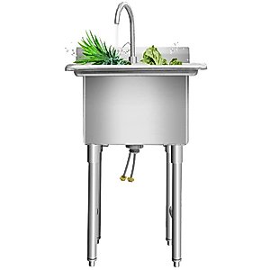 Stainless Steel Prep & Utility Sink With Faucet - 1 Compartment Commercial Kitchen Sink - NSF Certified - Single 18" x 16" Inner Tub (Restaurant, Kitchen, Laundry, Garage)