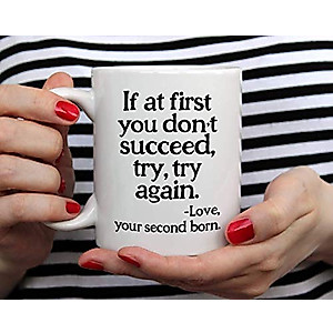 Funny Sarcastic Gag Coffee Mug for Parents Mom Dad Birthday, If at First You Don't Succeed Cup from Daughter Son (11oz)