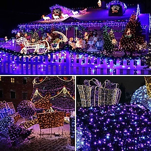 REICUA, Solar Garden Lights, Outdoor String Lights, Waterproof 72ft 22m 200 LED 8 Twinkling Modes, Decorative Lighting Fairy Lights for Home, Gazebo, Patio, Lawn, Wedding Ornament (Purple)