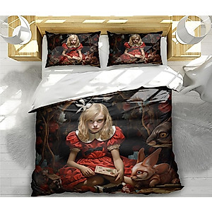 SASOki Alice Anime Princess Duvet Cover Set, 3pcs Bedding Comforter Cover Set for All Seasons(1 Duvet Cover + 2 Pillow Shams) (10,Queen-90x90in+20x30in*2)