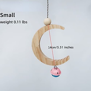 Bird Swing Toy Bird Perch Parrot Cage Hammock Swing Wooden Moon Shape Perch Stand Rack Bird Chewing Biting Tearing Climbing with Stainless Steel Hanging Chain  (B,Small)
