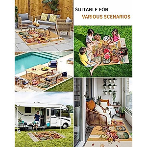 Hello Fall Outdoor Rug for Patio/Deck/Porch, Non-Slip Area Rug 6x9 Ft, Thanksgiving Pumpkin Floral Maple Leaf Yellow Beige Striped Indoor Outdoor Rugs Washable Area Rugs, Reversible Camping Rug Carpet