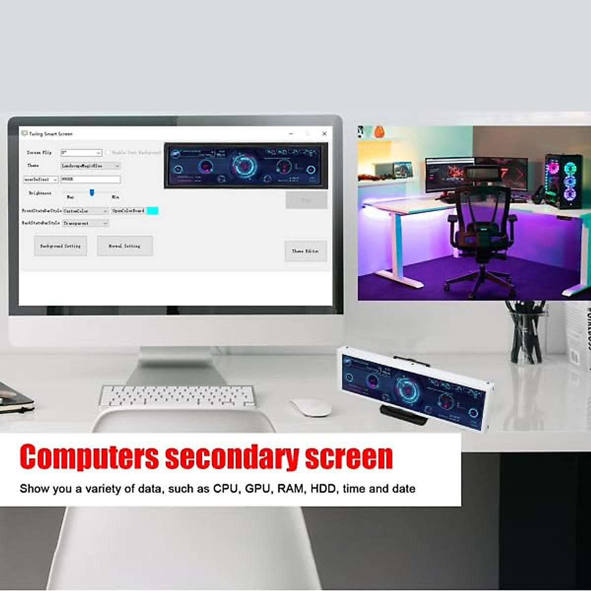 GOWENIC 8.8 Inch USB Mini Screen, AIDA64 PC CPU Data Monitor, Computer Temperature Display Micro USB Sub Screen Theme Editor Auto Off, for RasPi, for Linux