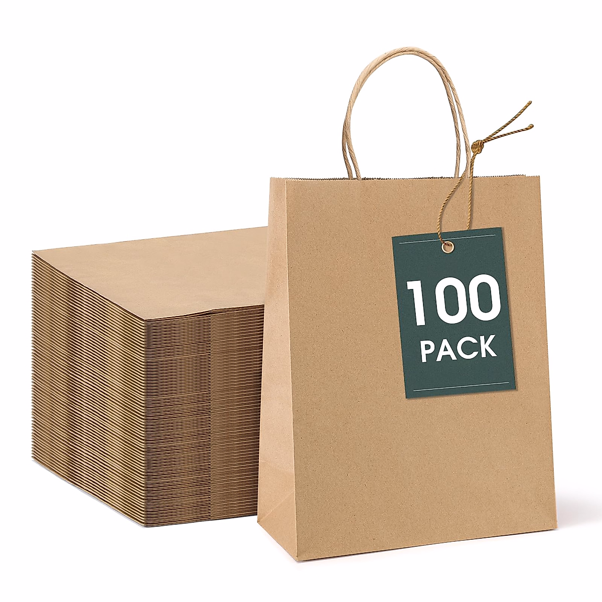 GSSUSA 8x4.75x10'' Gift Bags with Handles, Brown Paper Bags Bulk Bags for Small Business, Paper Shopping Bags, Grocery Bags, Shopping Bags for Boutique, Merchandise, 100Pc