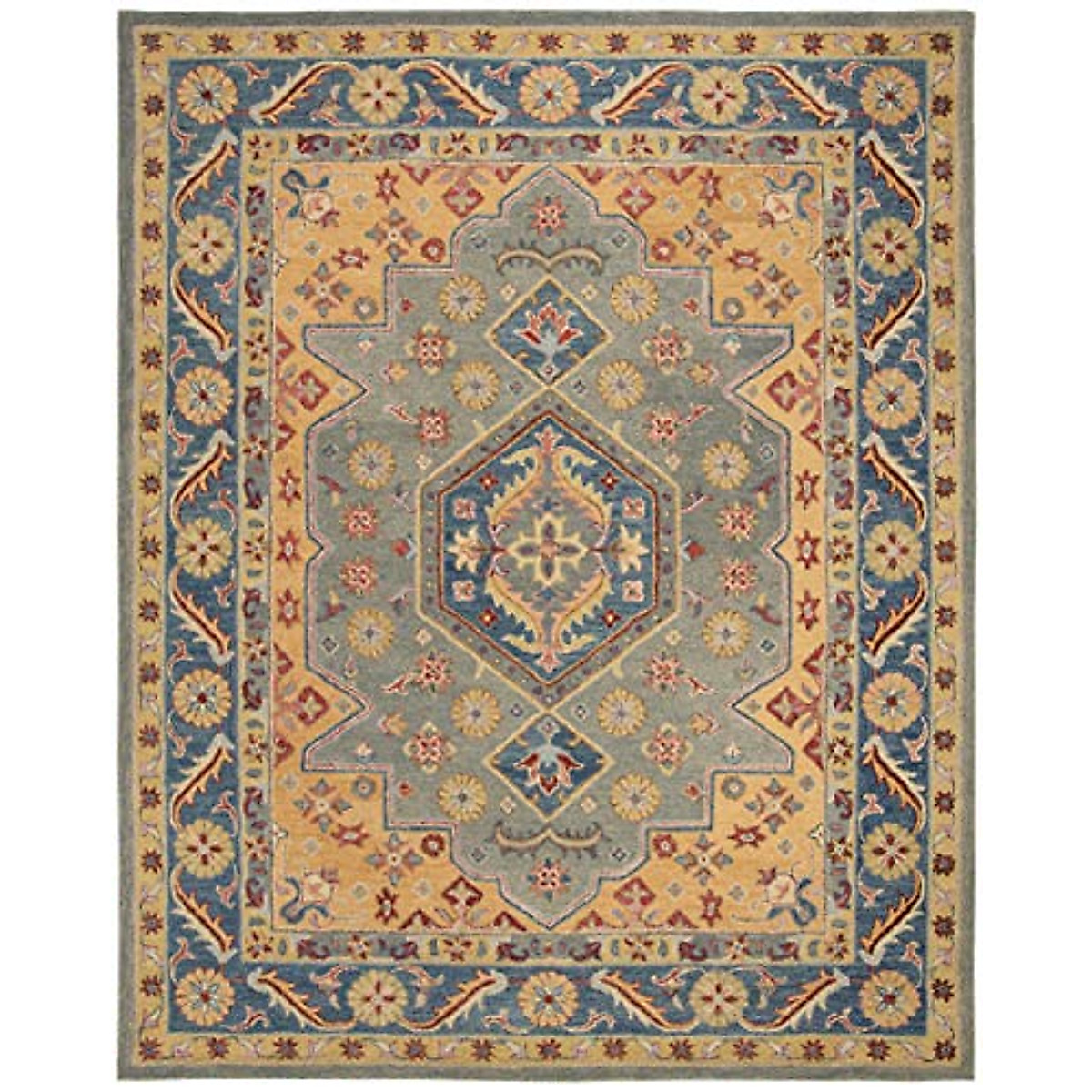 Safavieh Antiquity Collection 8' x 10' Blue/Gold AT504M Handmade Traditional Oriental Premium Wool Area Rug