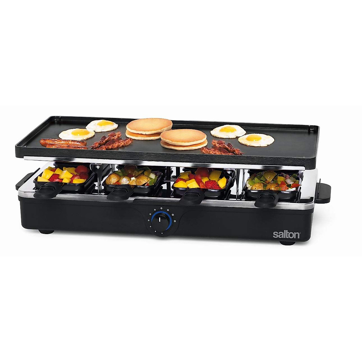 Salton Raclette Indoor Electric Party Grill & Raclette, 8 Person, Black