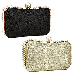Womens Clutch Pearls Evening Bag Wedding Party Purse and Shoulder Handbag (Black)