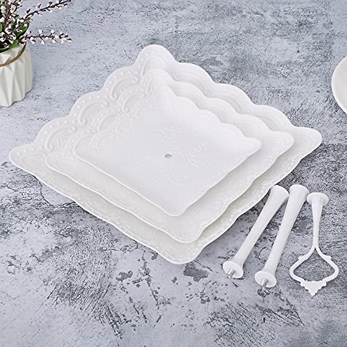 2 Set of 3-Tier Plastic Cupcake Stand Dessert Plates Mini Cakes Fruit Candy Display Tower White for Kids Birthday Tea Party Baby Shower Serving Tray, Square