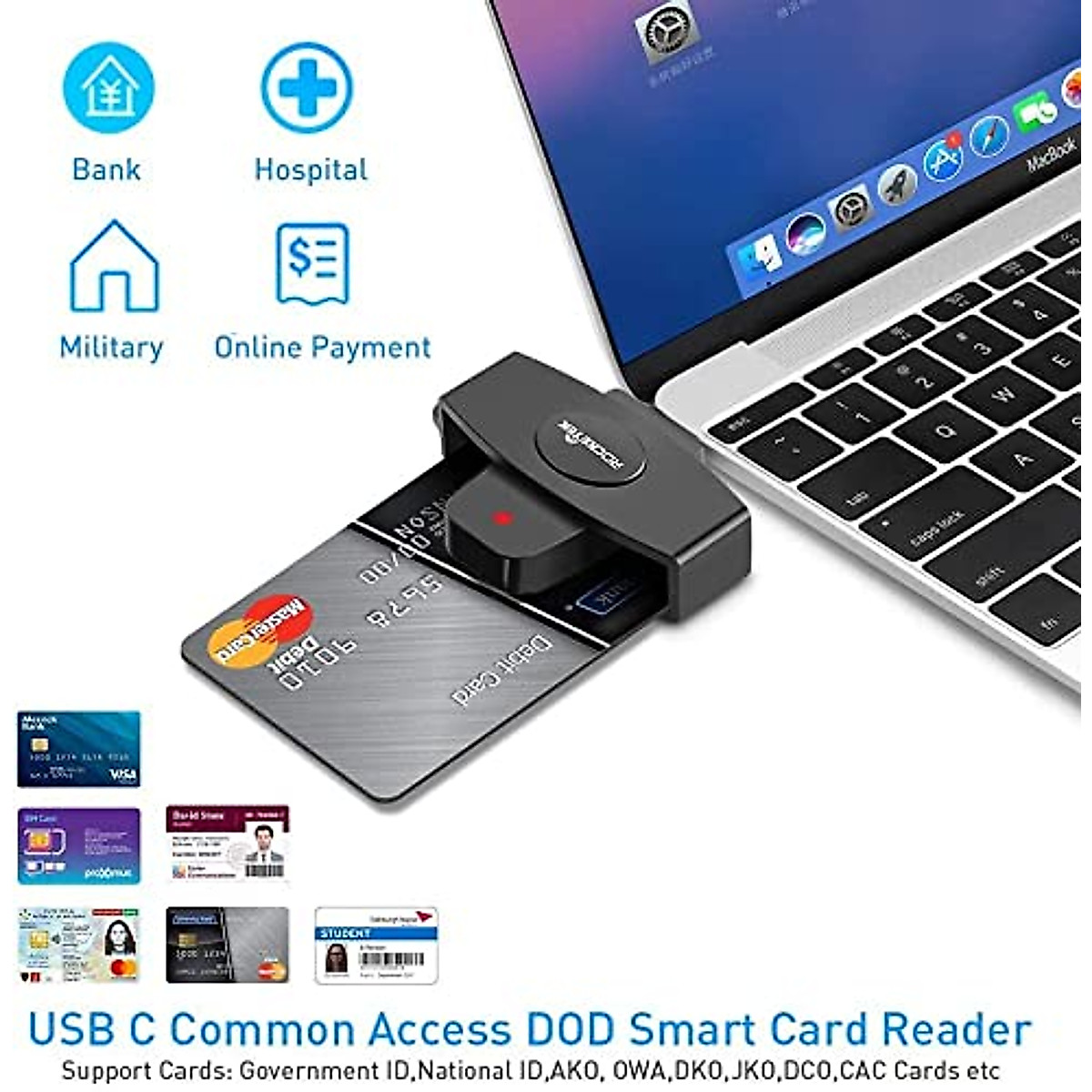 MTAKYI Portable Type C CAC Smart Card Reader, USB C DOD Military Common Access Card Card Reader, Credit Card Reader Compatible with Android Phones/Mac Book/i Mac/Laptop/Tablet or Other Type C Devices