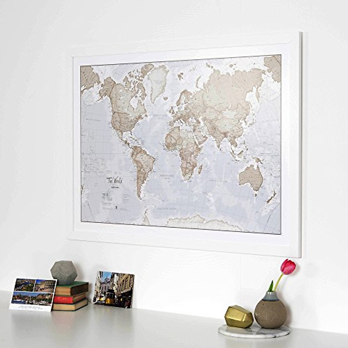 Large Map Of The World – Silk Art Print World Map – Neutral Tones - 23 x 33