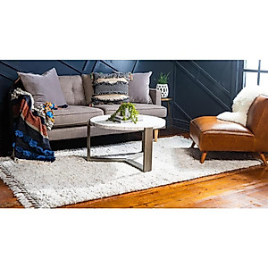 Unique Loom Hygge Shag Collection Modern Moroccan Inspired, Plush & Cozy Area Rug, 9 ft x 12 ft, Ivory/Tan