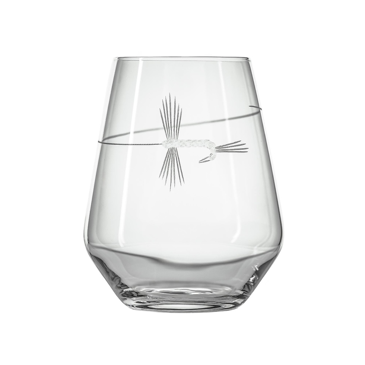 Rolf Glass | Fly Fishing Stemless Wine Tumbler 18 ounce | Stemless Wine Glasses | Set of 4 | Lead-Free Glass | Engraved Tumbler Glasses | Made in the US