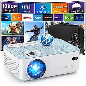 FANGOR 206A Portable Projector -HD Bluetooth Projector for Outdoor MovieS, Mini 1080P Supported Video Projector with Carry Bag & Tripod, Compatible Computer/ Laptop/ SD Cards/PS4/ Xbox
