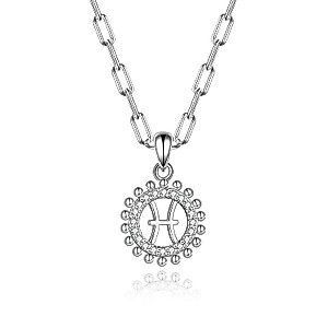 S925 Sterling Silver Zodiac Sign Necklace 12 Constellation Astrology Paperclip Chain Necklace for Women Pisces (2.19-3.20)
