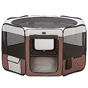 DONORO Dog Playpen 46" Portable Pet Play Pens for Small Medium Dogs, Cat Playpen Indoor/Outdoor with Carring Case, Removable Zipper Top and Bottom