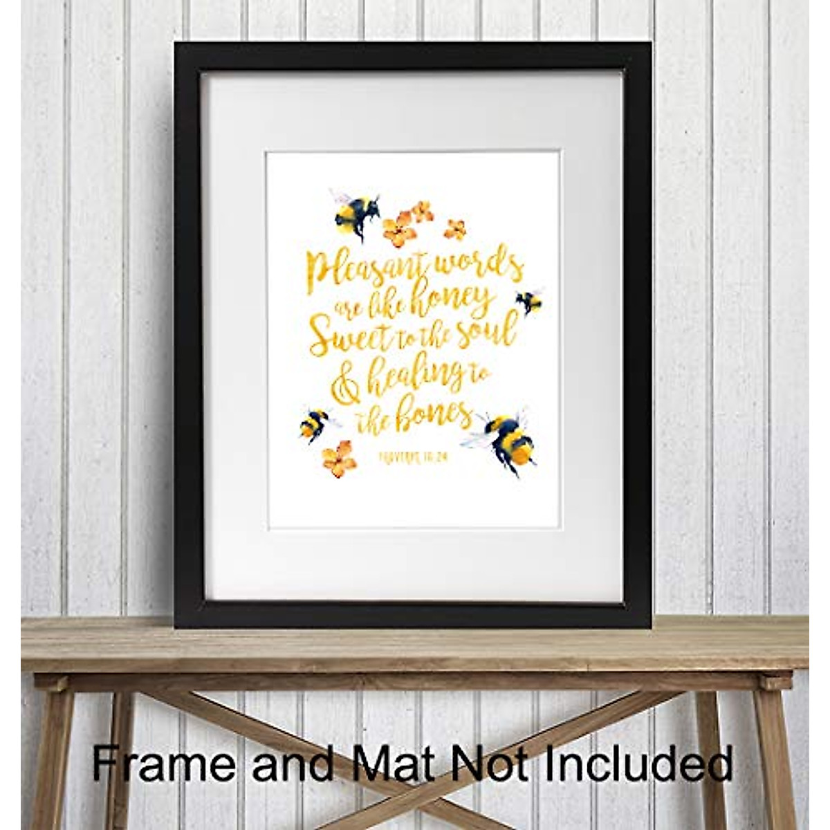 Honey Bee Decor - Bee Wall Decor - Bee Wall Art - Inspirational Religious Wall Decor - Proverbs Bible Study - Christian Gifts for Women - Bible Verses Wall Decor - Spiritual Holy Scriptures Wall Art