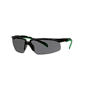 3M Safety Glasses, Solus 2000 Series, Anti-Scratch, IR Shade 3.0 Gray Lens, Black/Green Temples