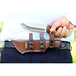 ALZAFASH Bushcraft Knife, Handmade Horizontal Carry Knife with Rosewood Handle, Hunting Knife with Holster, Tracker Knife With Sheath, High Carbon Steel Blade Knife