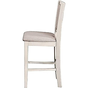 New Classic Furniture Amy Farmhouse Kitchen Counter Island Dining Table for 4 with Storage Shelf & USB Chargers, Two Tone Vintage White/Brown