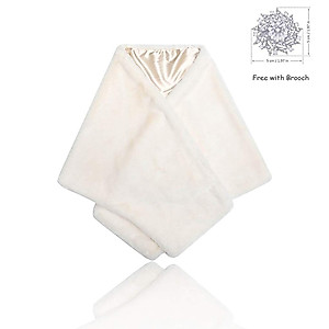 Yalice Wedding Faux Fur Shawl and Wrap Bridal Fur Stole Cape Fur Scarf for Bride and Bridesmaids (Beige)