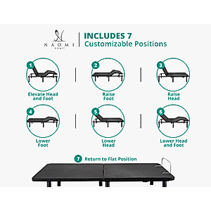 Naomi Home Full Adjustable Base 15" Full Adjustable Bed Frame with Remote Base de Cama Full Size Adjustable Bed Frame Black Full Size Bed with 7 Positions Foldable Electric Adjustable Beds