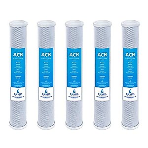 Express Water – 5 Pack Water Filter Activated Carbon Block Replacement Filter – ACB Large Capacity Water Filter – Whole House Filtration – 5 Micron Water Filter – 2.5” x 20” inch