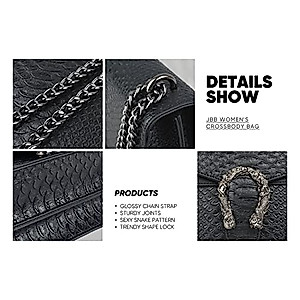 JBB Crossbody Bags for Women Snake Print Clutch Purses Evening Handbags Chain Strap Shoulder Satchel Medium Size Black