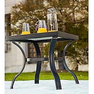 LOKATSE HOME 21" Outdoor Square Patio Dining Table Metal Steel Legs with Ceramics Top, Black