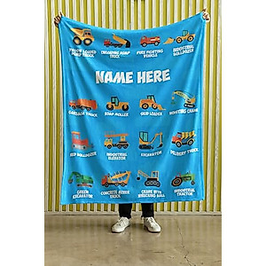 Personalized Corner Construction Custom Fleece Throw Blanket (50x60) for Kids, Youth, & Babies – Construction Pattern Blanket for Girls & Boys, Customizable Indoor & Outdoor Sherpa Blankets