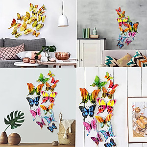 PVC Beautiful 3D Butterfly Wall Decals, 12pcs Removable DIY Home Decorations Double Layer Butterflies Wall Stickers Murals for Garden Bedroom Birthday Party Wedding TV Background Living Room(Pink)