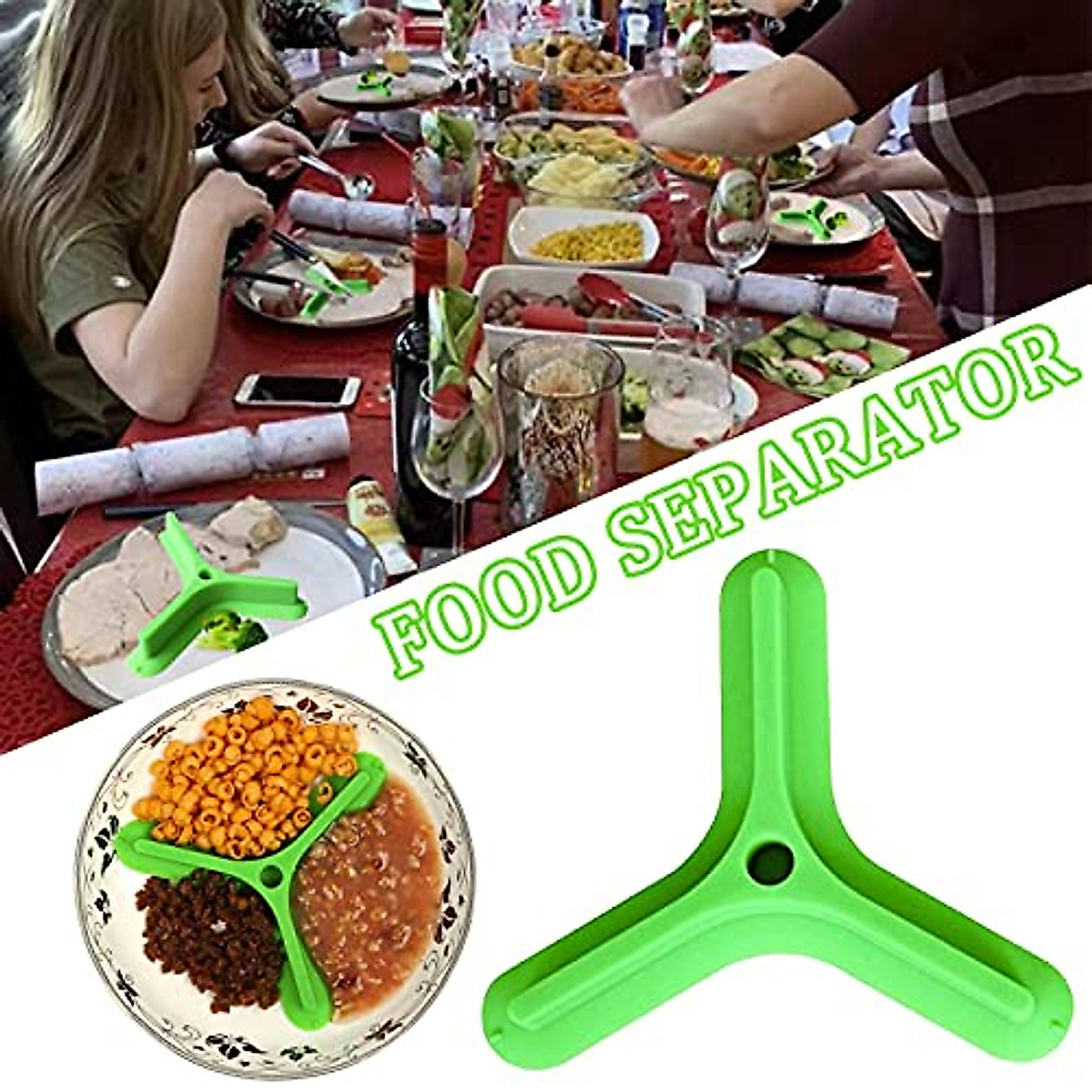 Tomppy Microwave Food Storage Tray Divider Free Silicone Food Plate Separator Controlled Meals for Teens and Adults On-The-Go BPA-Free Food-Safe Materials (Green, 1pc)
