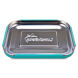 LunchBots Medium Uno Stainless Steel Sandwich Container - Open Design for Wraps - Salads or a Small Meal - Eco-Friendly - Dishwasher Safe and BPA-Free - Aqua Dots