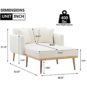 SULOPS Convertible Chaise Lounge Chair with Ottoma, Recliner Chair 3 in 1 Modern Accent Comfy Sleeper/Lounge Chair Reading Chair with 2 Pillows for Living Room Home Office (White Teddy)