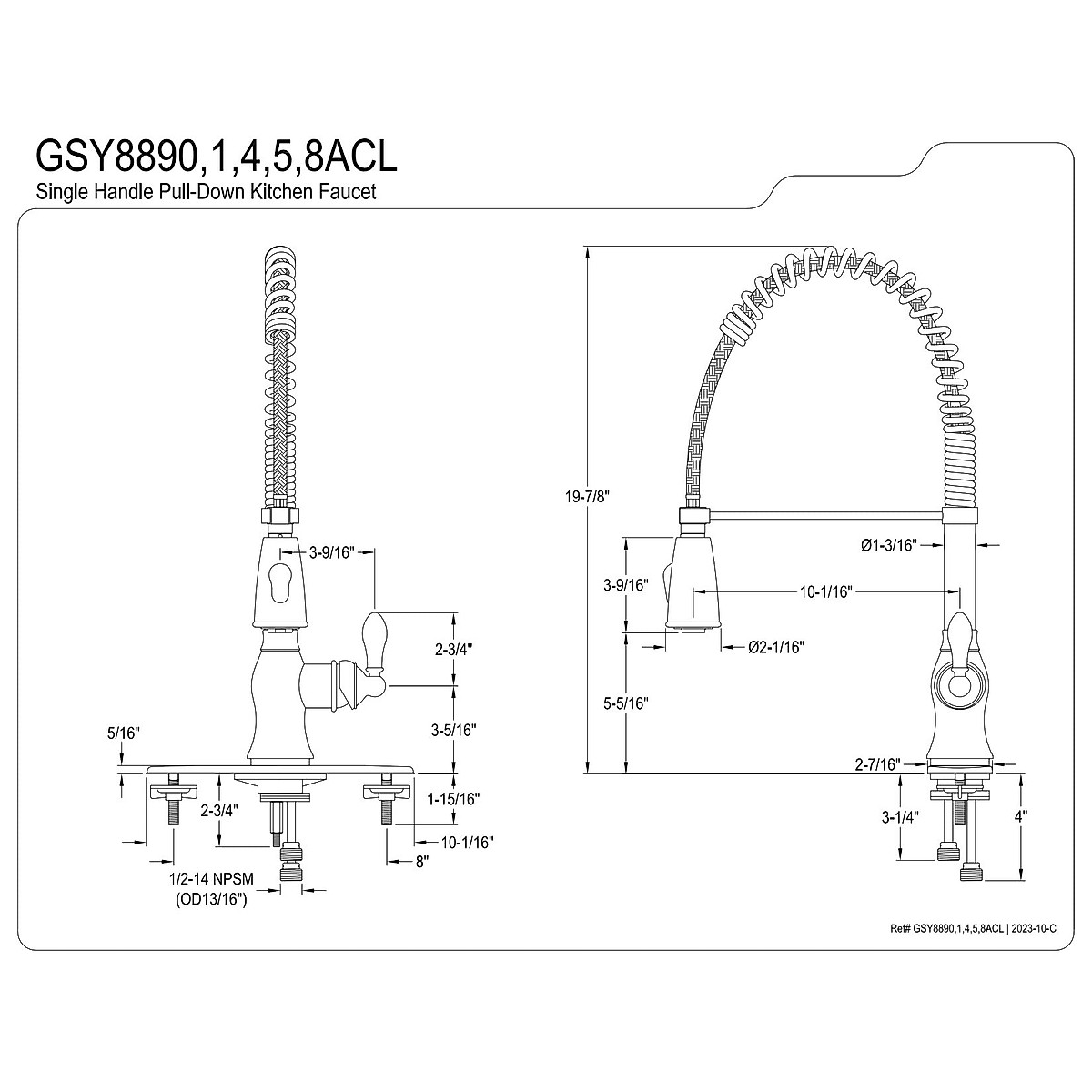 Kingston Brass GSY8890ACL American Classic Single-Handle Pull-Down Kitchen Faucet, 10-1/16" in Spout Reach, Matte Black