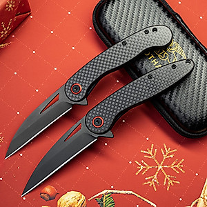 LOTHAR Seagull EDC Pocket Knife, Carbon Fiber Handle and 3" D2 Knife Blade, Ultra Light 2.2oz, Slim Pocket Knife, Small Folding Utility Knife Mini Box Cutter for Men Women, Flipper Knife with Pocket Clip