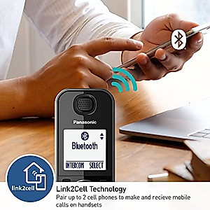 PANASONIC Bluetooth Corded / Cordless Phone System with Answering Machine, Enhanced Noise Reduction and One-Touch Call Block - 2 Handsets - KX-TGF382M (Metallic Black)