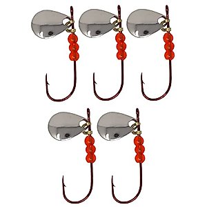 Tooth Shield Tackle Ice Fishing Deadstick Charmer Hook Tip-Up Rig / Tip Down Hook Rig Walleye Crappie Perch Jig [Red Salmon Red] 5 Pack (Hook Size:4)