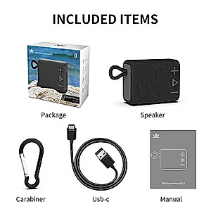 ROYQUEEN Mini Waterproof Bluetooth Speaker, Small Portable Bluetooth Speakers Wireless with TWS, Rich Bass HD Stereo Sound for Home, Beach, Shower, Outdoor Travel 16H Playtime(Black)