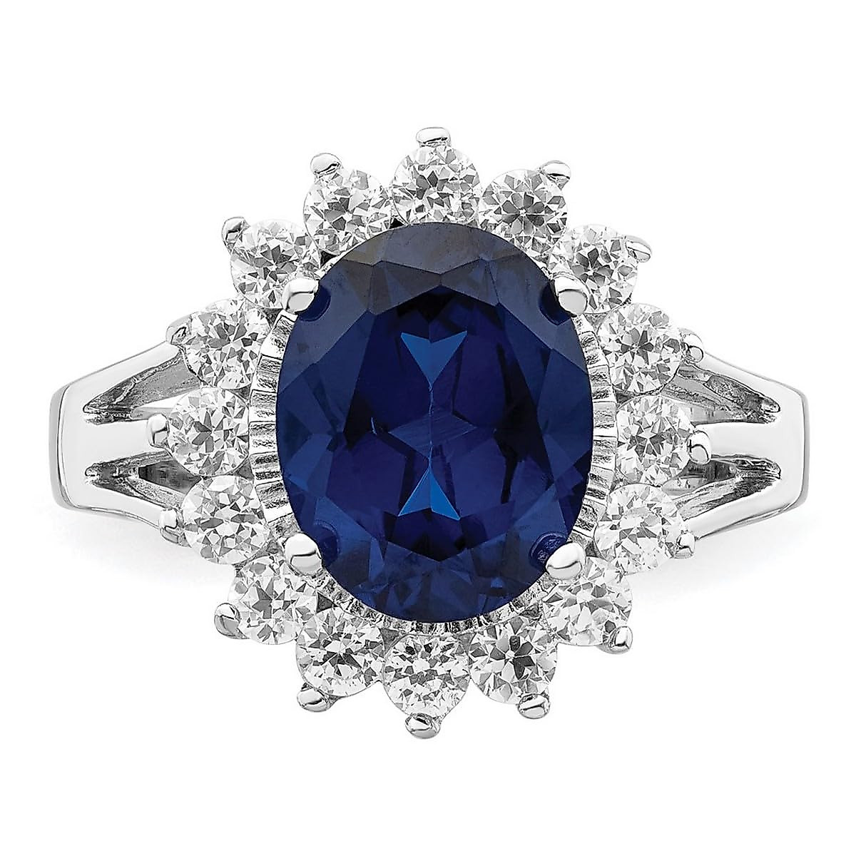 925 Sterling Silver Cubic Zirconia Simulated Blue Spinel Ring Size 7 Measures 15.1mm Wide Jewelry for Women