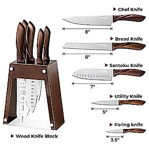 Professional Chef Knife Set 6Pcs -3.5-8 Inch Set Kitchen Knives German High Carbon Stainless Steel Sharp Knife with Knife Block, Knives Set for Kitchen with Full-Tang Design and Gift Box…