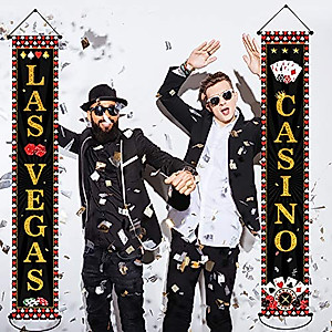 Las Vegas Party Banner Casino Night Party Decorations Welcome Porch Door Sign for Las Vegas Themed Birthday Baby Shower Decorations(Black)