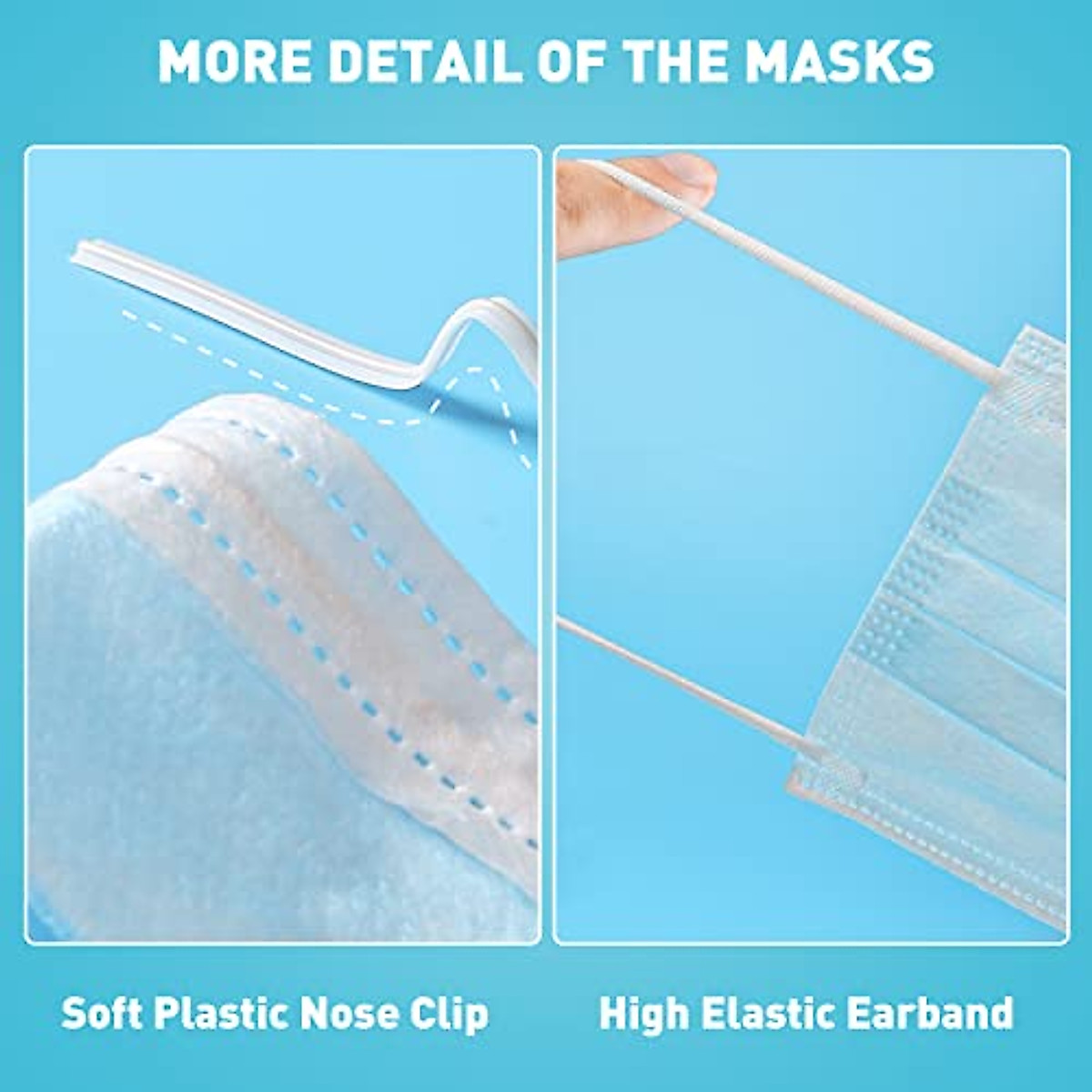 DR.MOXA 100Pcs Medical Grade Disposable Face Mask 3-Ply Latex Free, Non Woven，Soft on Skin