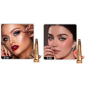 2 Colors Liquid Contour Beauty Wand, Highlighter and Bronzer Stick,Long Lasting & Smooth Natural Matte Finish,with Cushion Applicator Attached Easy to Blend. (1#/2#)